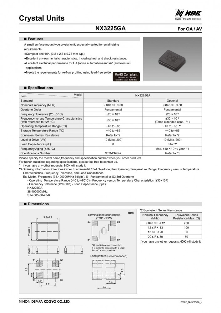 NDK NX3225GA technical document page