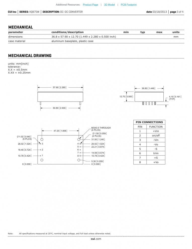 CUI VQB75W series datasheet page 3