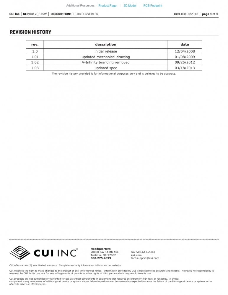CUI VQB75W series datasheet page 4