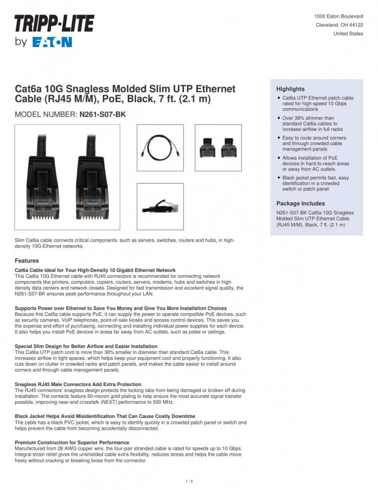 N261-S07-BK technical document page 1