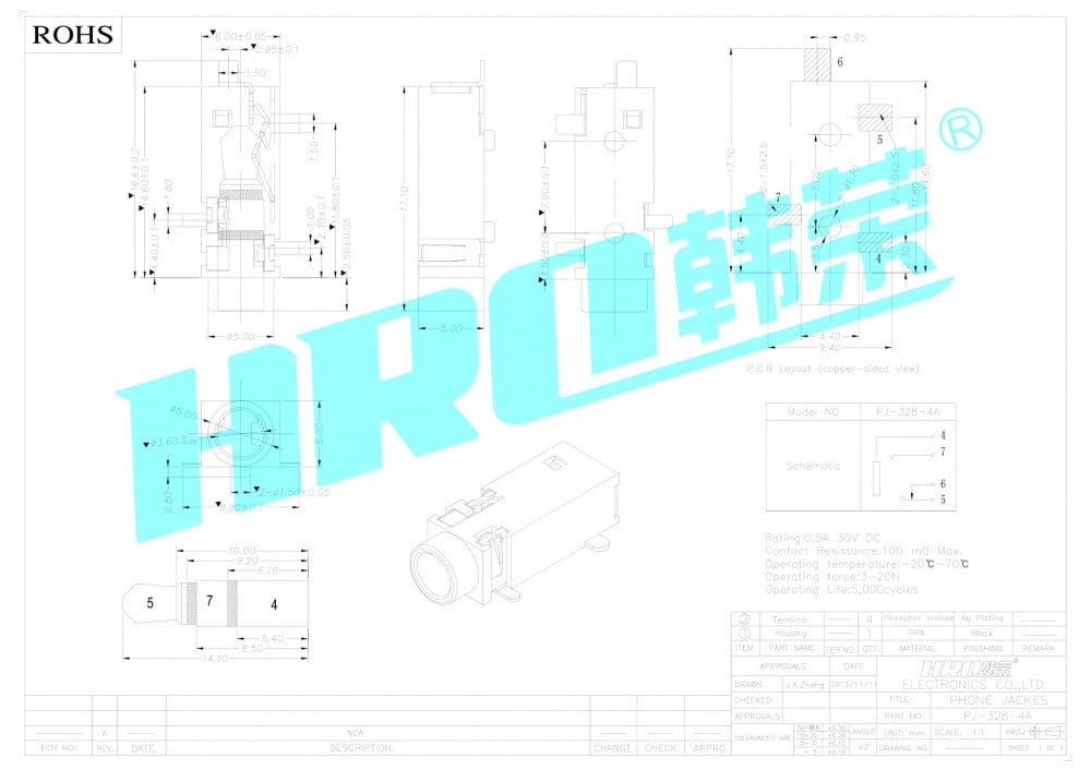 Korean Hroparts Elec PJ-328-4A technical drawing