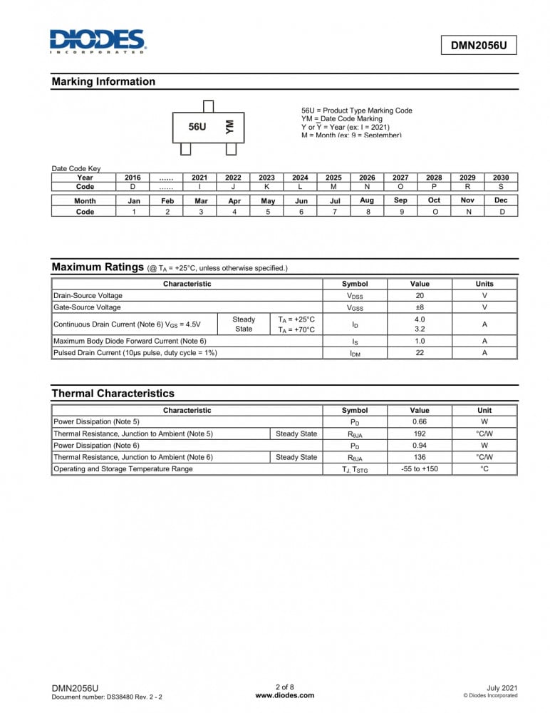 DMN2056U-7 datasheet page 2