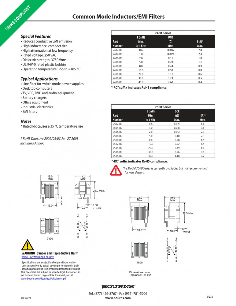 BOURNS 7400 Series datasheet page 1