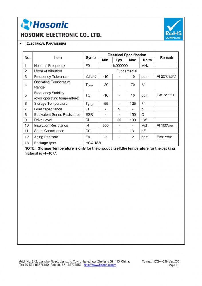HOSONIC E1SB16E000002E specification page 3