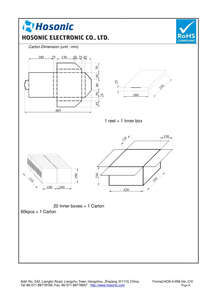 HOSONIC E1SB16E000002E carton packaging page