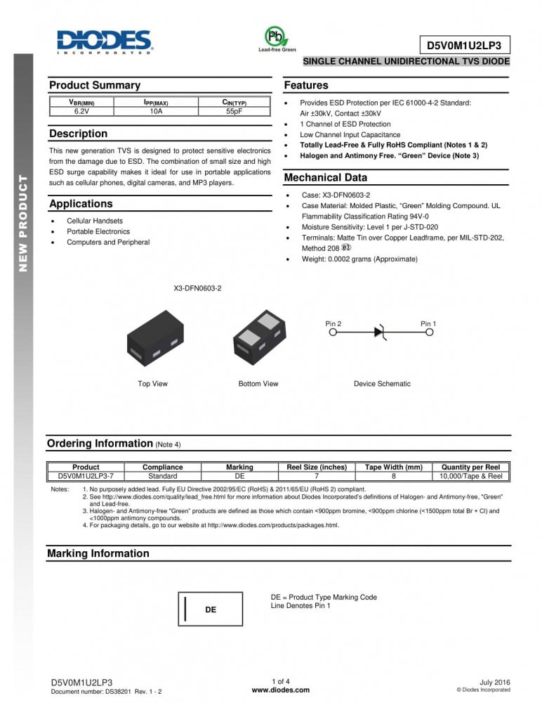 D5V0M1U2LP3-7 datasheet page 1