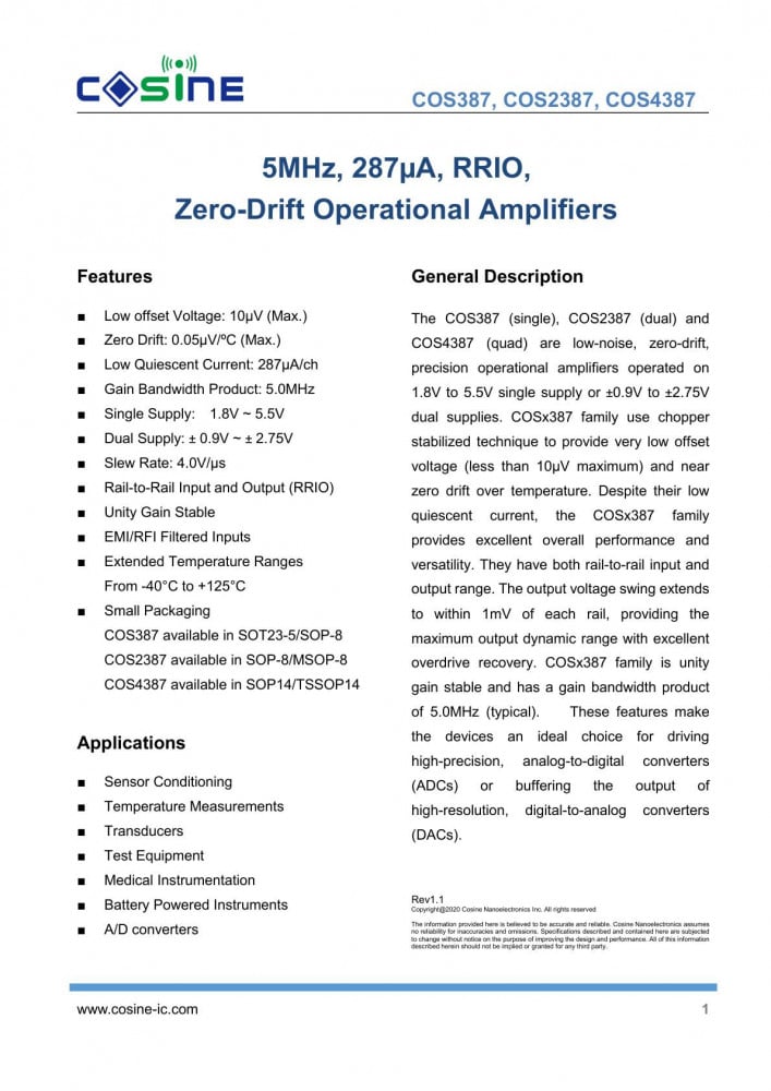 COS2387SRA datasheet page 1
