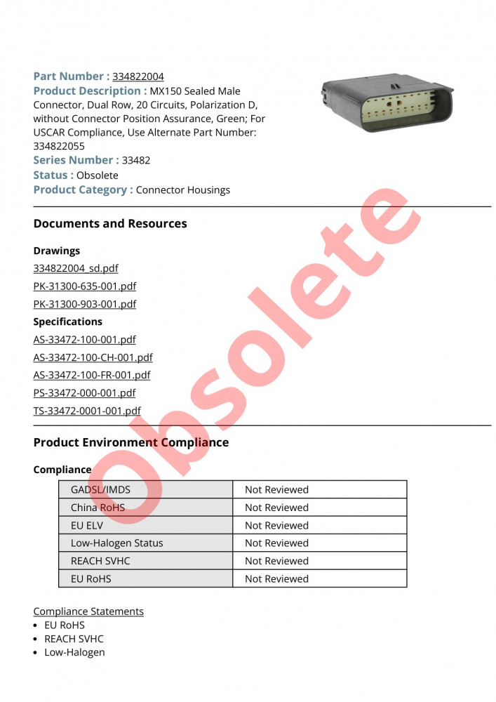MOLEX 334822004 product drawing preview, page 1