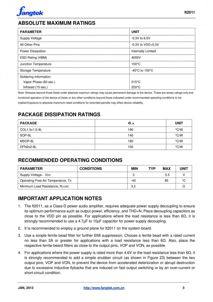 FT2011M datasheet page 3
