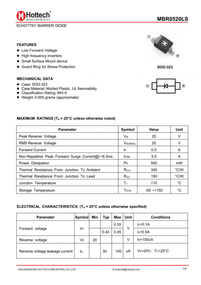 MBR0520LS datasheet page 1
