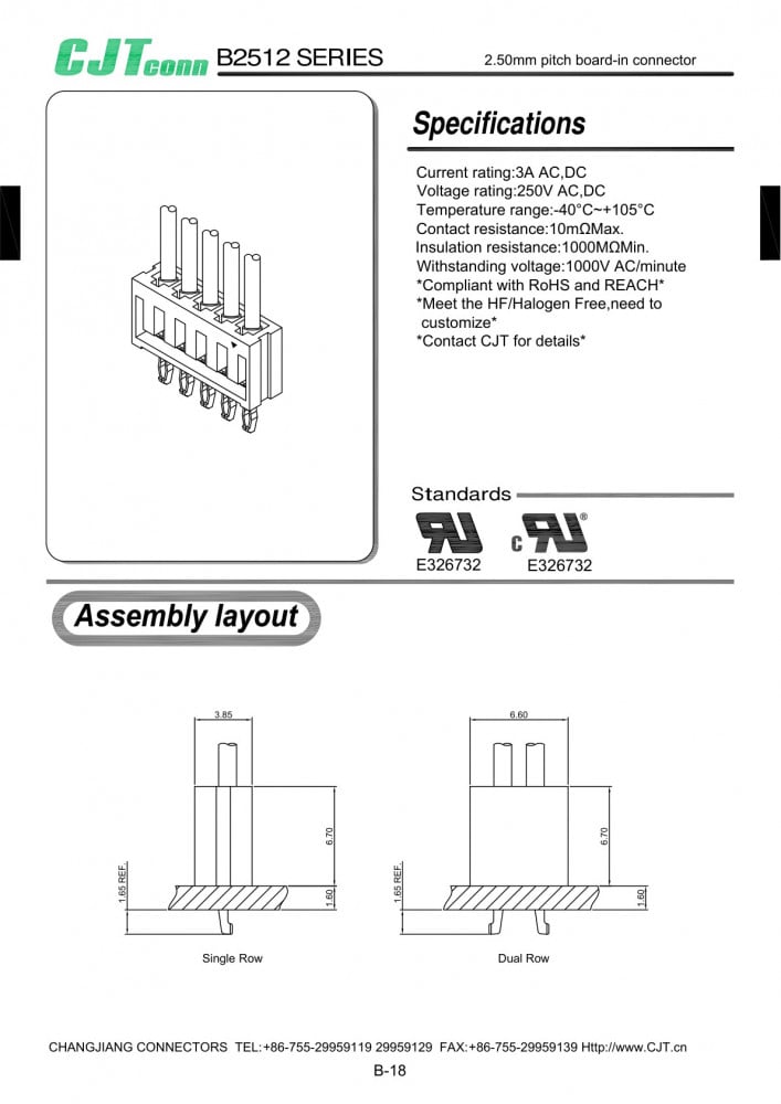 CJT B2512 series assembly layout and specifications