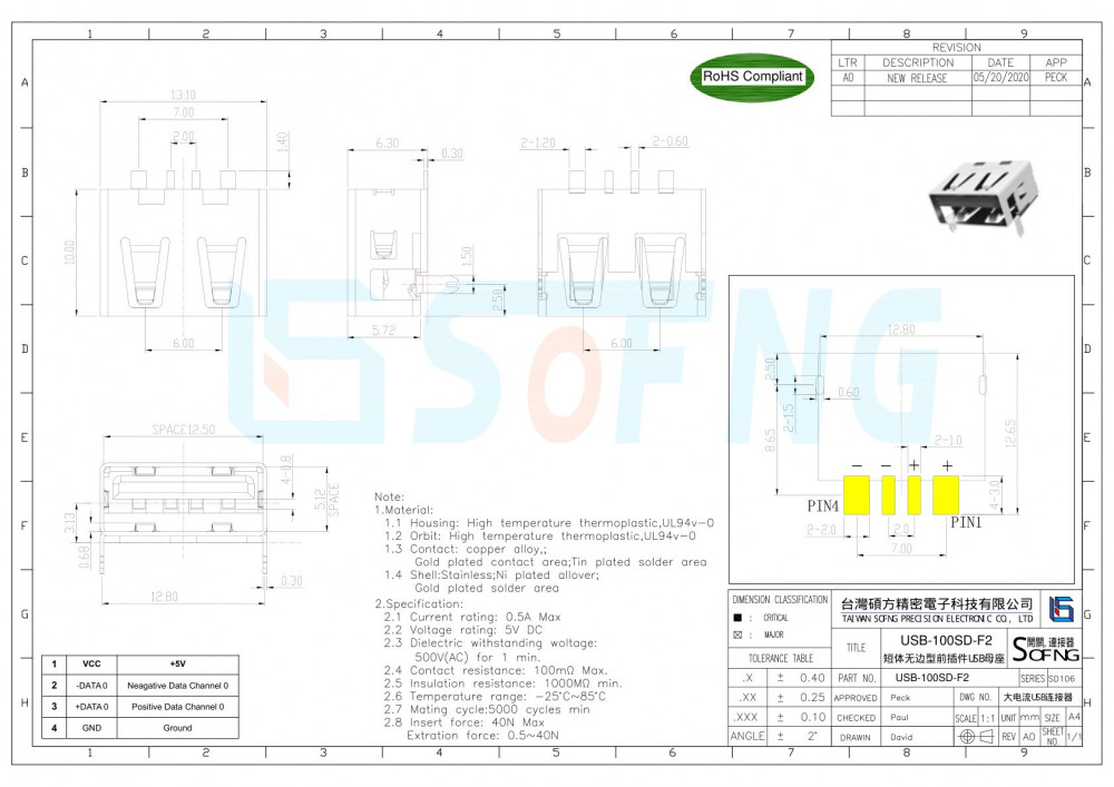 SOFNG USB-100SD-F2 technical document preview