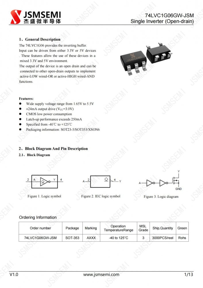 74LVC1G06GW-JSM datasheet page 1
