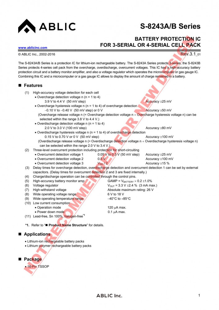 S-8243A/B datasheet page 1