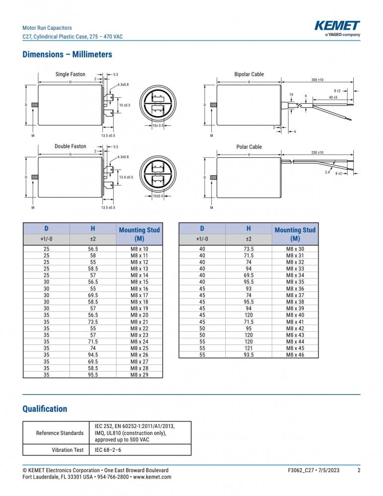 KEMET C276 technical document page 2