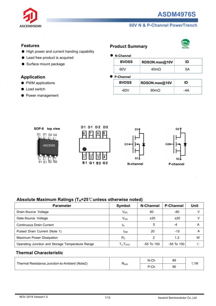 ASDM4976S-R datasheet page 1