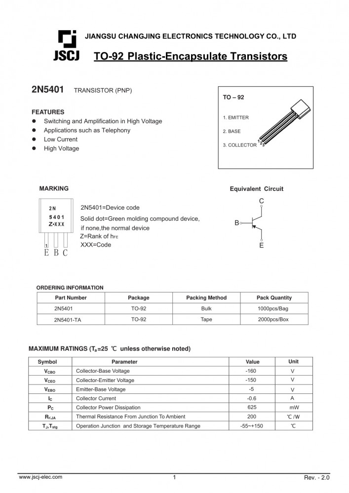 2N5401-TA datasheet page 1