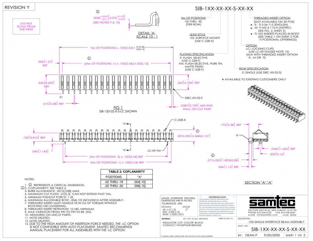 Samtec SIB assembly drawing page 1