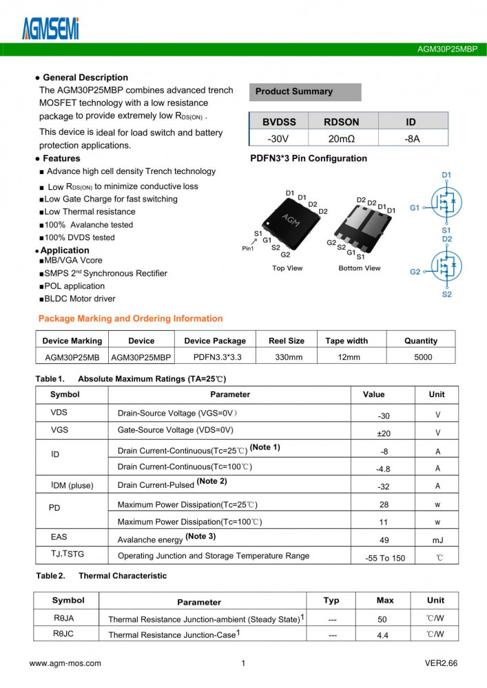 AGM30P25MBP datasheet page 1