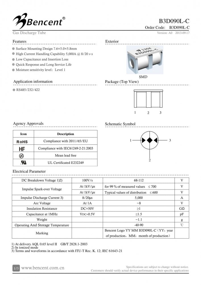 B3D090L-C datasheet page 1