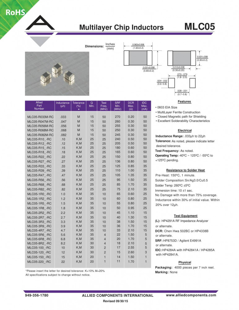 MLC05-R033M-RC technical document page