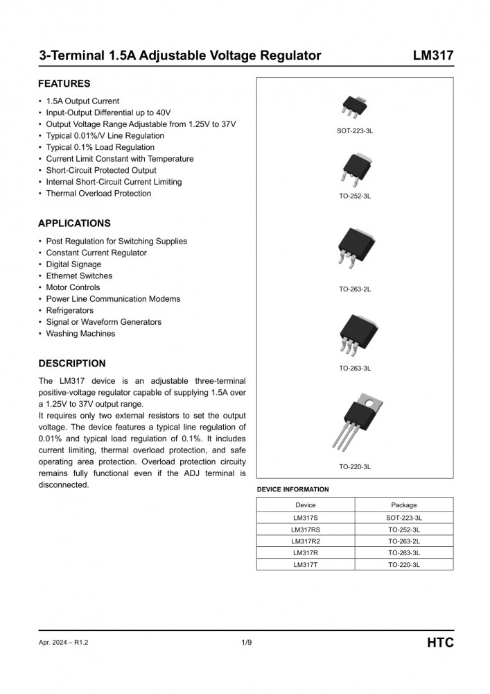 LM317T datasheet page 1