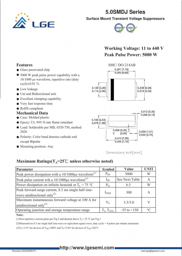 LGE 5.0SMDJ series datasheet page 1