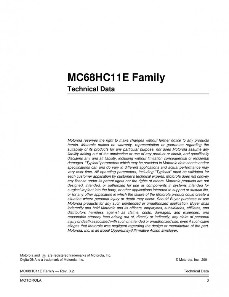 M68HC11E Family Technical Data page 3