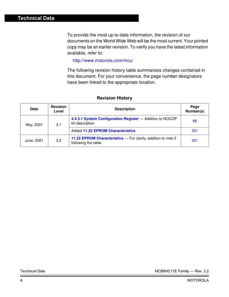 M68HC11E Family Technical Data page 4