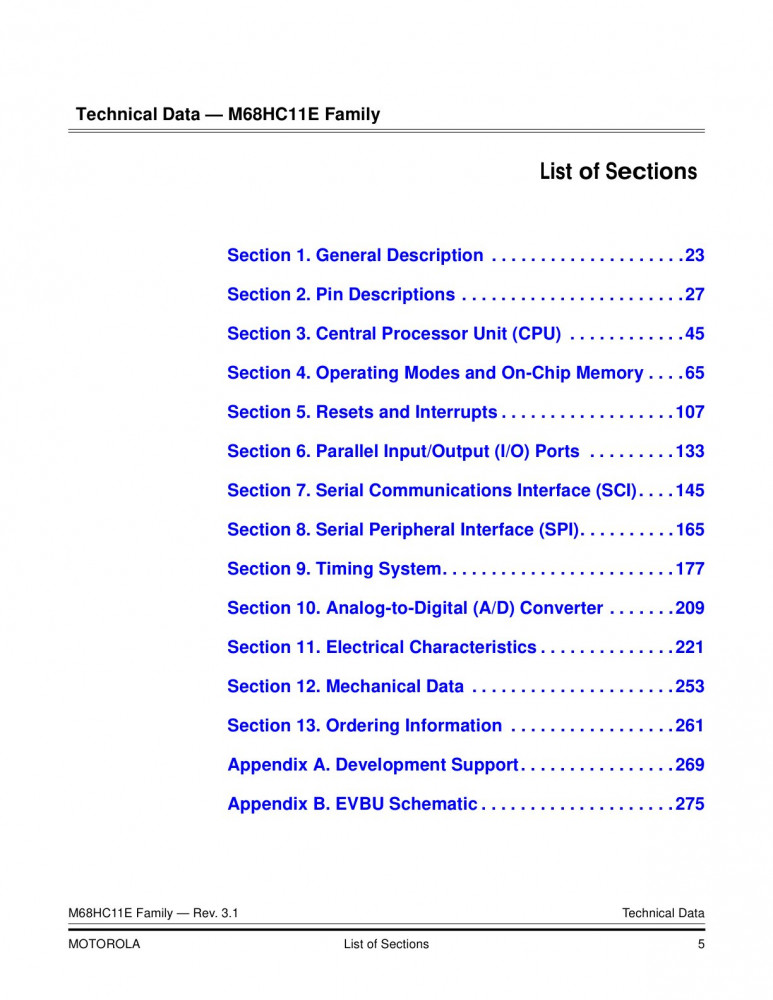 M68HC11E Family Technical Data page 5
