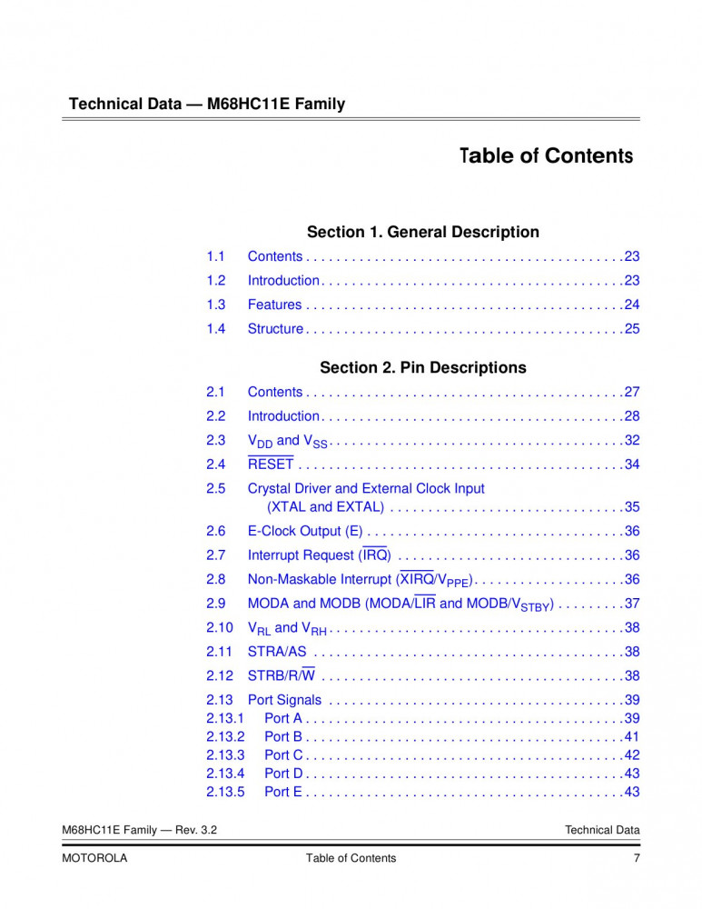 M68HC11E Family Technical Data page 7