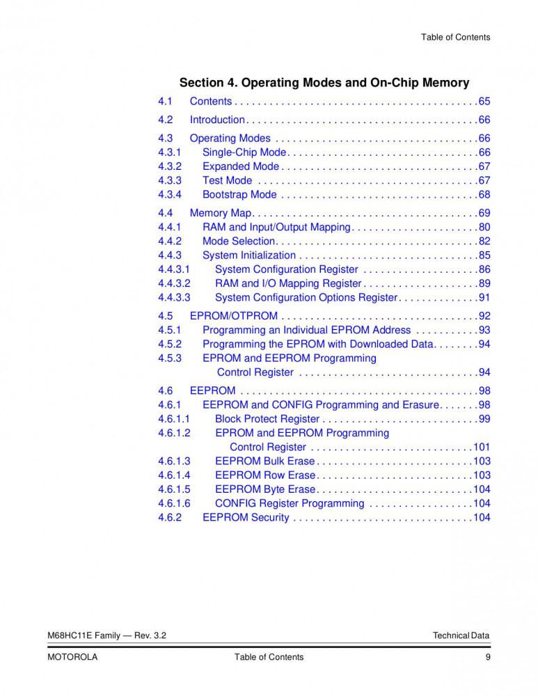 M68HC11E Family Technical Data page 9