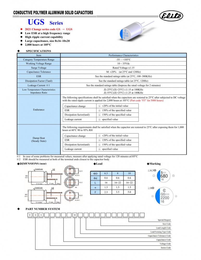 Chinsan UGS series datasheet page 1