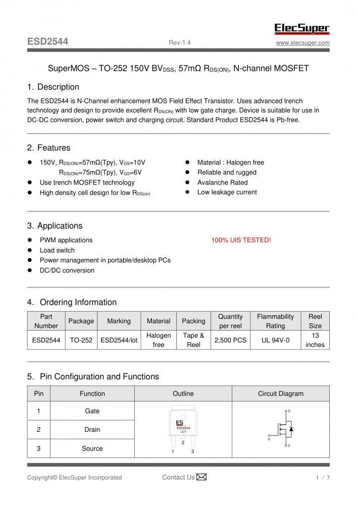 ESD2544 datasheet page 1