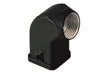 Heavy-Duty Harsh Environment (HE) Single Lever Hood, Die-cast Aluminum, with 2 Pegs, Top Entry, Size 3A «21x21», M20 Thread, Black