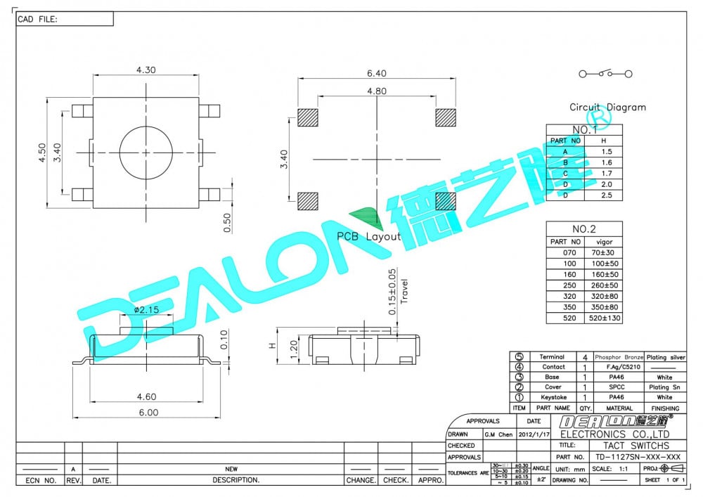 DEALON TD-1127SN-1.5H-250 technical drawing
