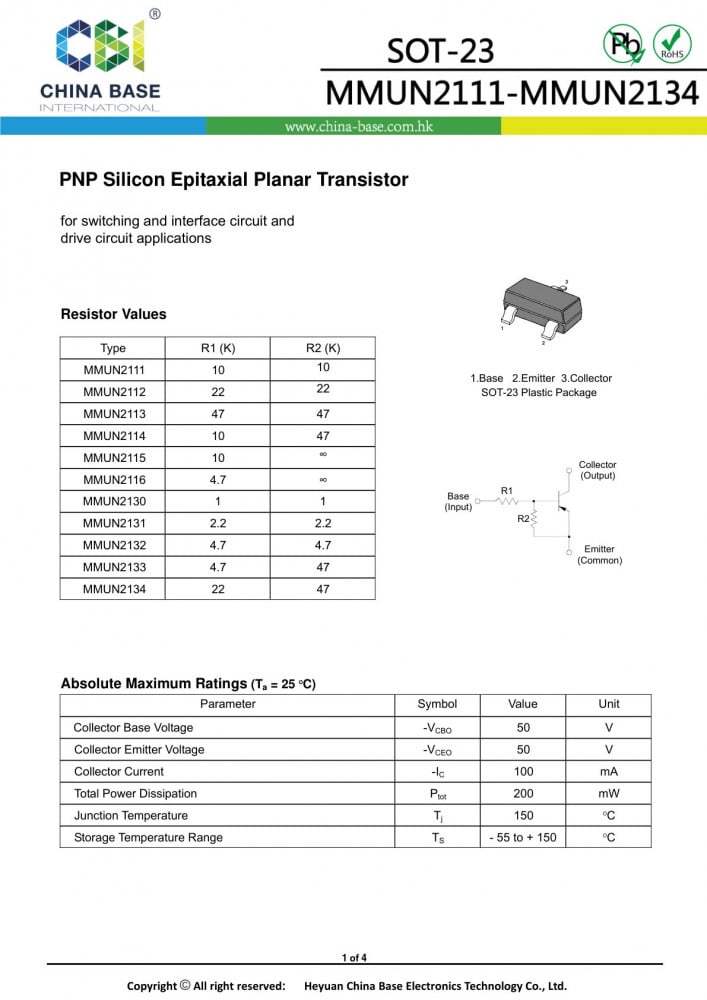 MMUN2132 datasheet page 1