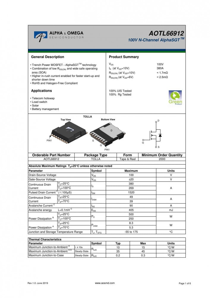 AOTL66912 datasheet page 1