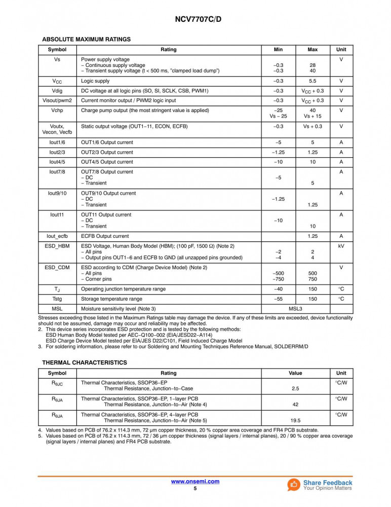 NCV7707 technical document page 5
