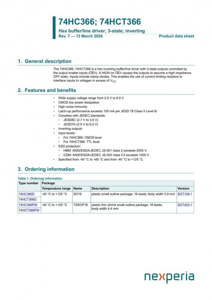 74HC366 datasheet page 1