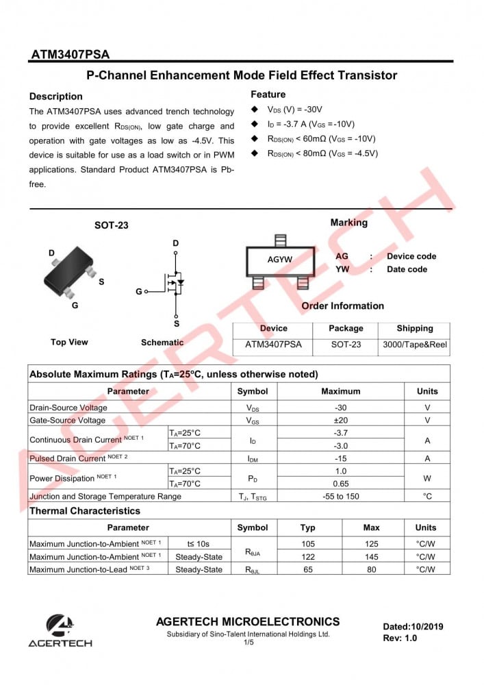 ATM3407PSA datasheet page 1