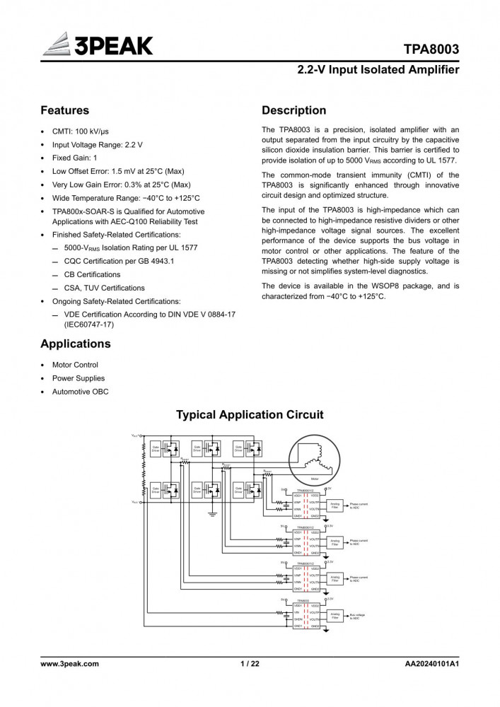TPA8003-SOAR datasheet page 1