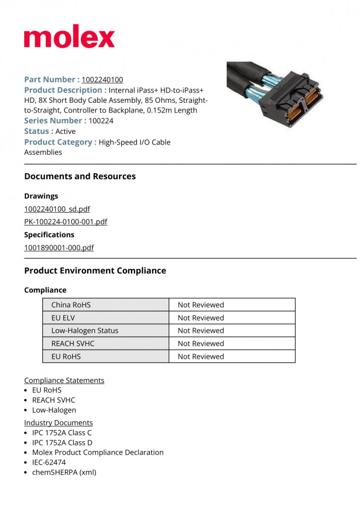 Molex product specification page 1