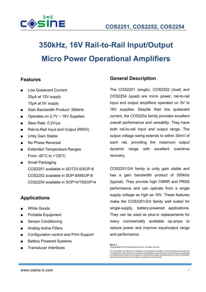 COS2252 datasheet page 1