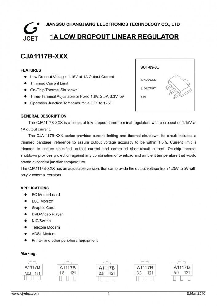 CJA1117B-3.3 datasheet page 1