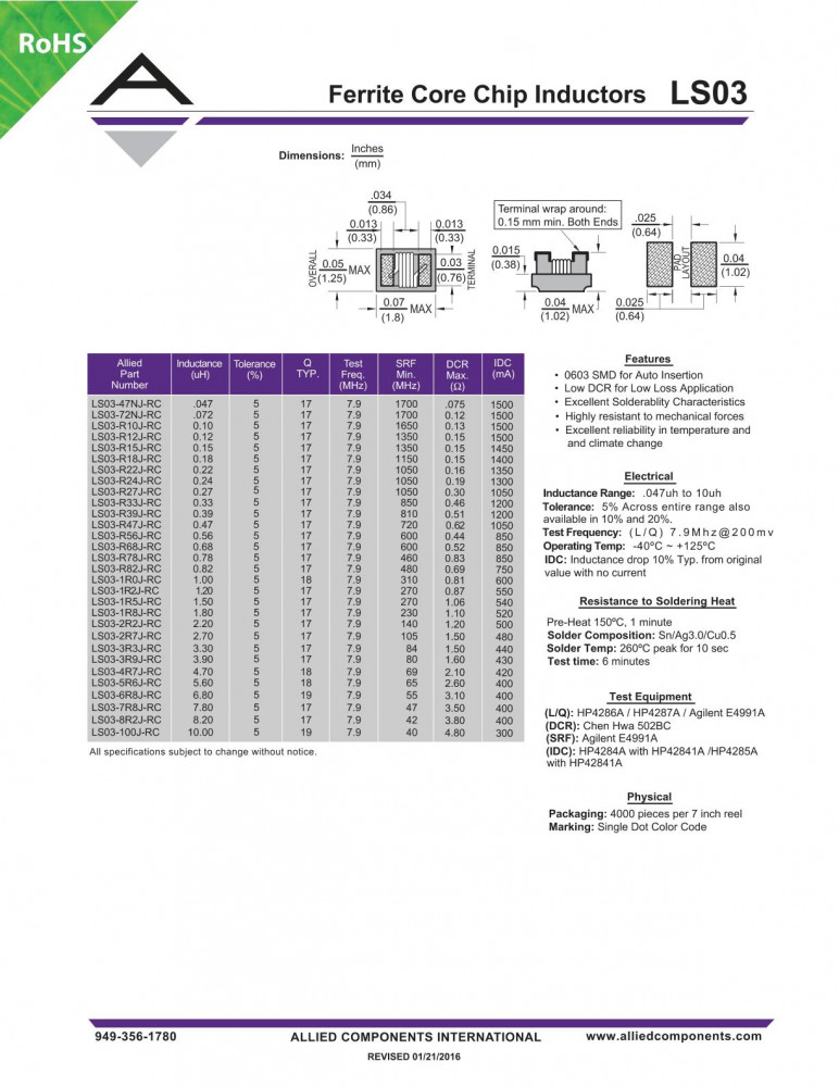 Allied Components International LS03 series technical document image