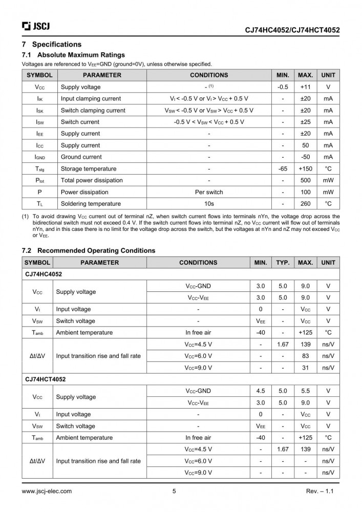 CJ74HC4052BEN datasheet page 5