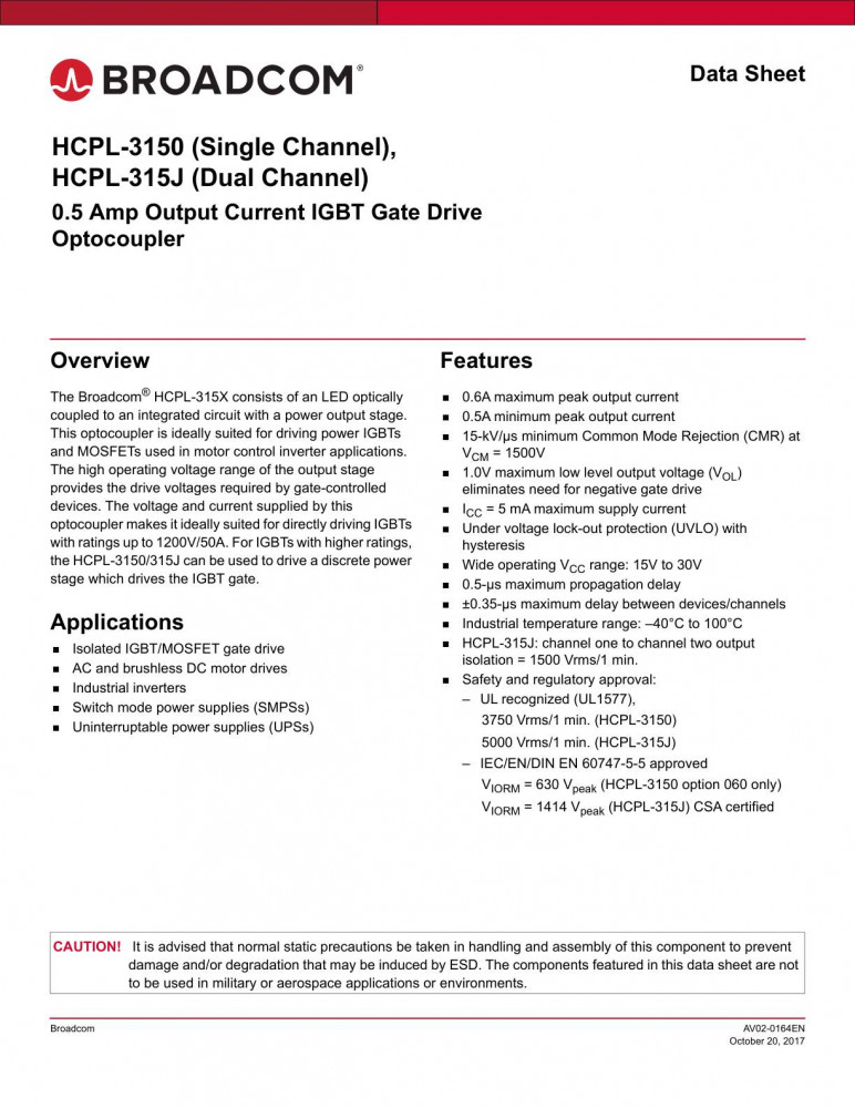 HCPL-3150 datasheet page 1