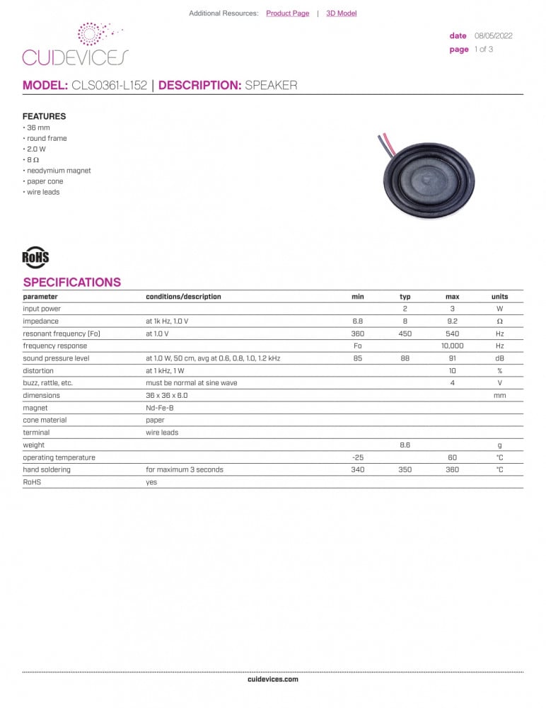 CLS0361-L152 product documentation page 1