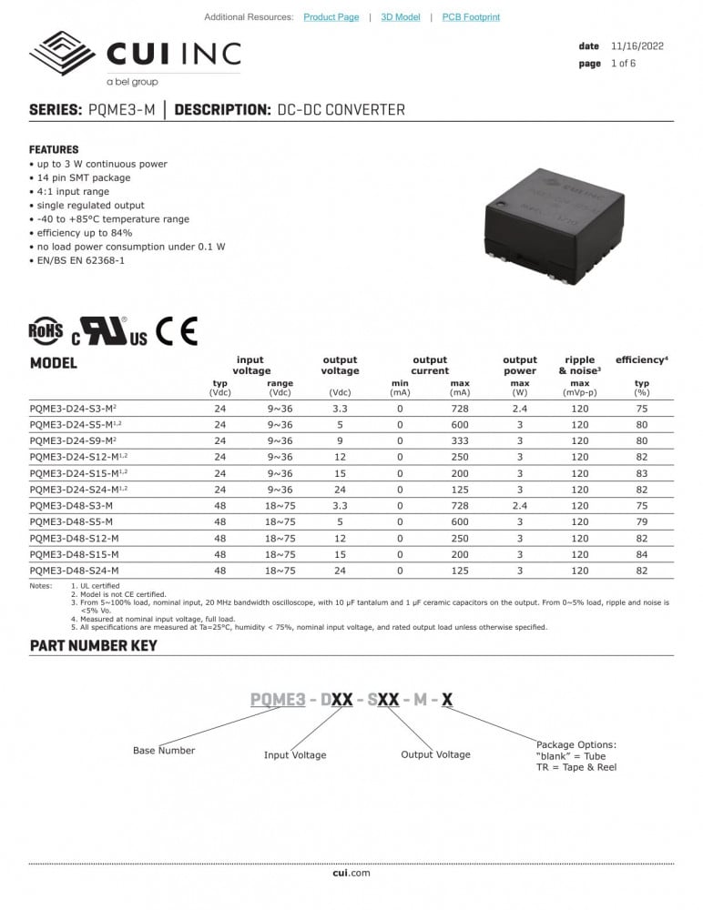 PQME3-M datasheet page 1